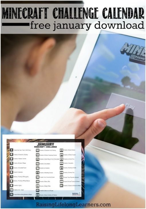 Minecraft Challenge Calendar for January - Raising Lifelong Learners